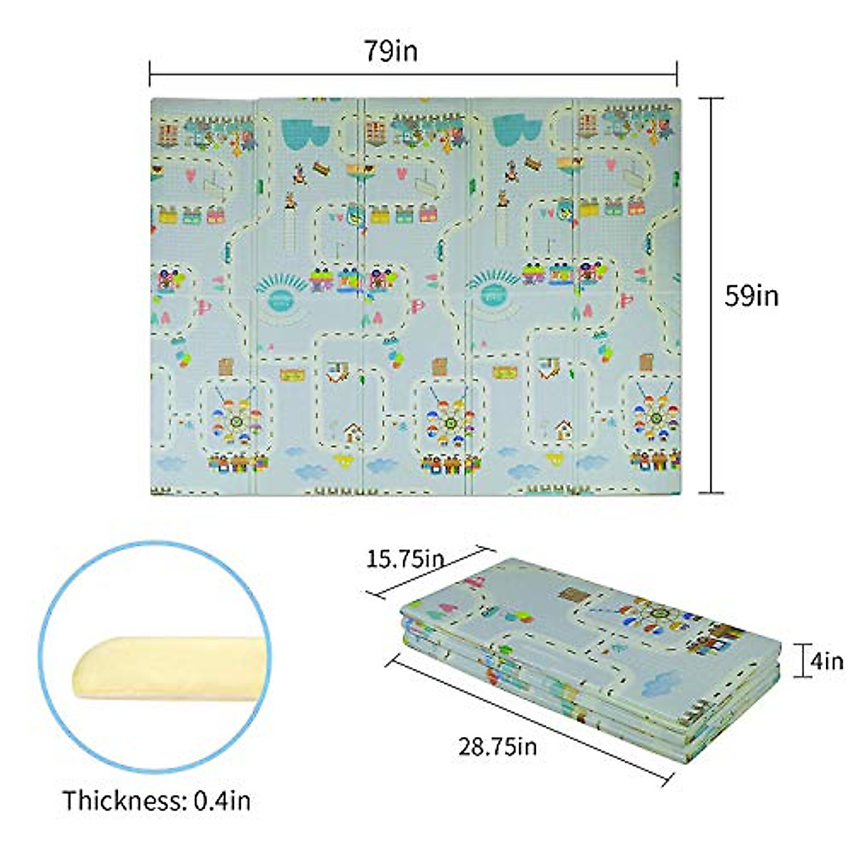 ISFC Waterproof Baby Play Mat - Foldable Non-Toxic Anti-Slip Soft Crawling Mat for Babies, Infants, Kids, Toddlers Outdoor or Indoor Use (Blue, 79X59X0.4 in)