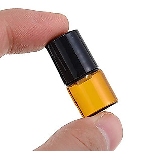 USRommaner 50 Pack 1ml Amber Glass Vials Roll On Bottle,Glass Roller Bottle With Stainless Steel Roller Ball,Black Cap Lid-Perfect Sample For Essential Oils,Aromatherapy,No Leak,Free Opener&Dropper