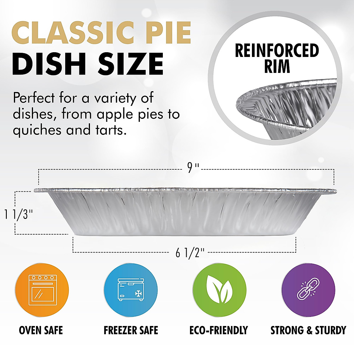9" Pie Pans [50 Pack] - Heavy Duty Standard-Sized Disposable Aluminum Foil Pie Tins for Baking and Serving