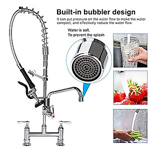 XIUBE Commercial Sink Faucet with Pre Rinse Sprayer, 8 Inch Center 27 inch Height Deck Mount Commercial Kitchen Sink Faucet with 12inchSwing Spout Fit for Kitchen Restaurant, Brass Chrome