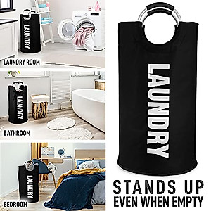 Zulay Home 82L Large Heavy Duty Laundry Basket Collapsible - Non-Slip Padded Laundry Bag With Handles - Waterproof Collapsible Laundry Baskets & Laundry Hampers For Bedroom, Dorm, Travel (Black)