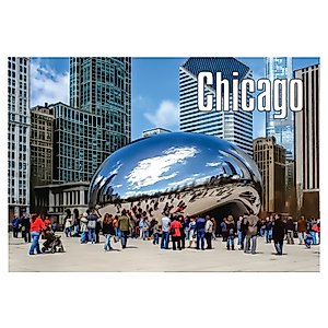 Chicago Bean, Cloud Gate, City, Skyline, Millennium Park, Illinois, Souvenir Magnet 2 x 3 Fridge Magnet
