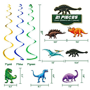 WERNNSAI Dinosaur Hanging Swirls - 21PCS Dinosaur Party Decorations for Birthday Party Ceiling Decorations for Kids Boys Themed Party Supplies Dino Party Favors Glitter Decor Hanging Streamers