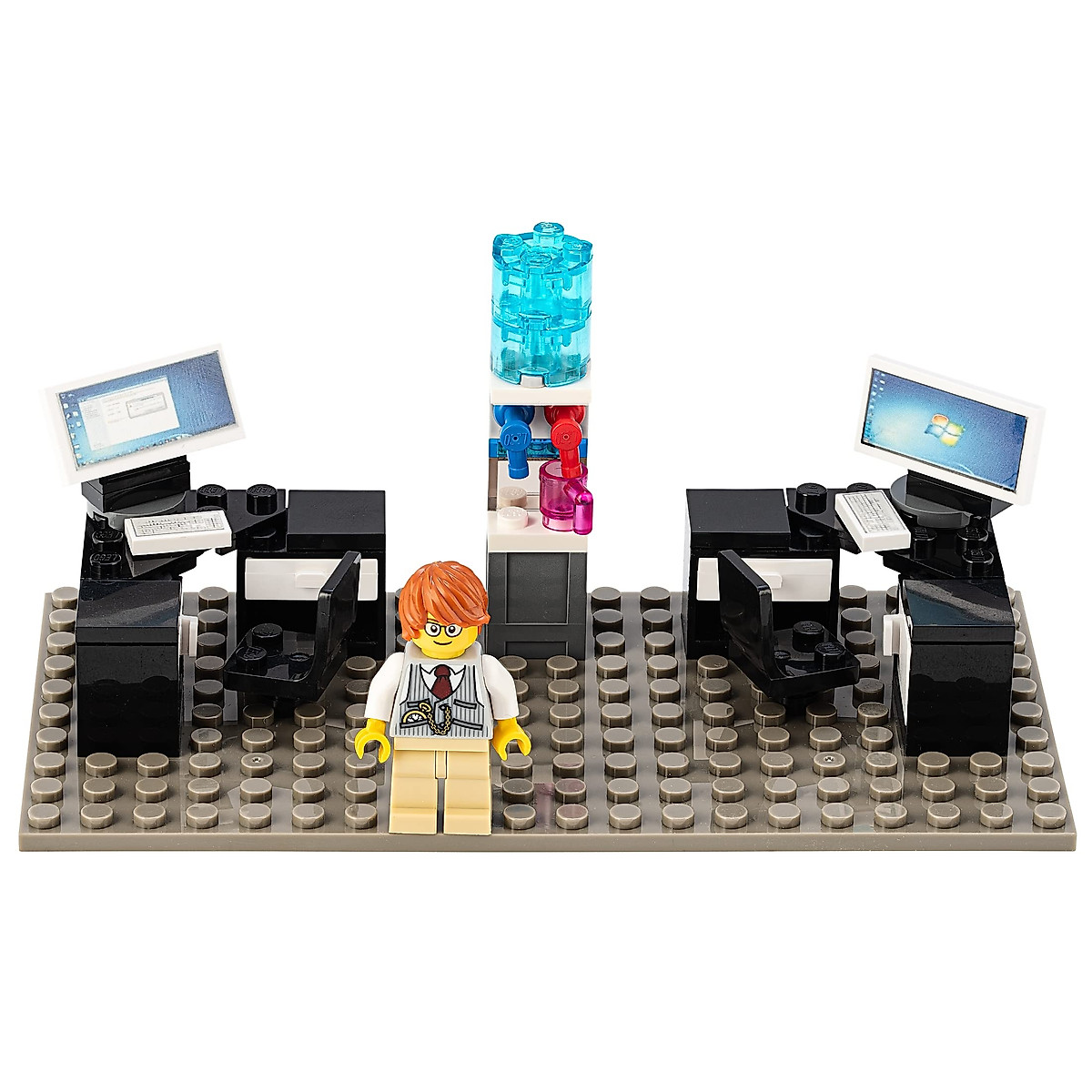 CUSTOM TOYS & HOBBIES INC Building Bricks Businessman Lawyer Full Office Setup 2 L Desks Keyboards Computers Water Cooler & Minifigure Miniature AFOL Holiday Birthday Gift for Kids