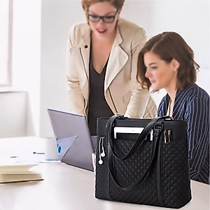 Women Laptop Tote Bag for Work Quilted Teacher Handbag Purse Shoulder Messenger Bag Lightweight Laptop Bag for 15.6 Inch