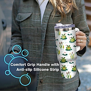 puhnhsv 30 oz Frog Tumbler with Handle and Straw, 30oz Insulated Stainless Frog Tumbler Coffee Travel Mugs Cup Water Bottle Frog Lovers Gifts for Women Girls