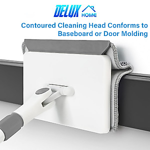 Baseboard Cleaner Tool with Handle, DELUX Baseboard Cleaner with Extendable Long Handle, 4 Reusable Cleaning Pads Wall Cleaner for Baseboards Cleaning, Ceiling, Wall, Floor, Shower Bathroom Kitchen