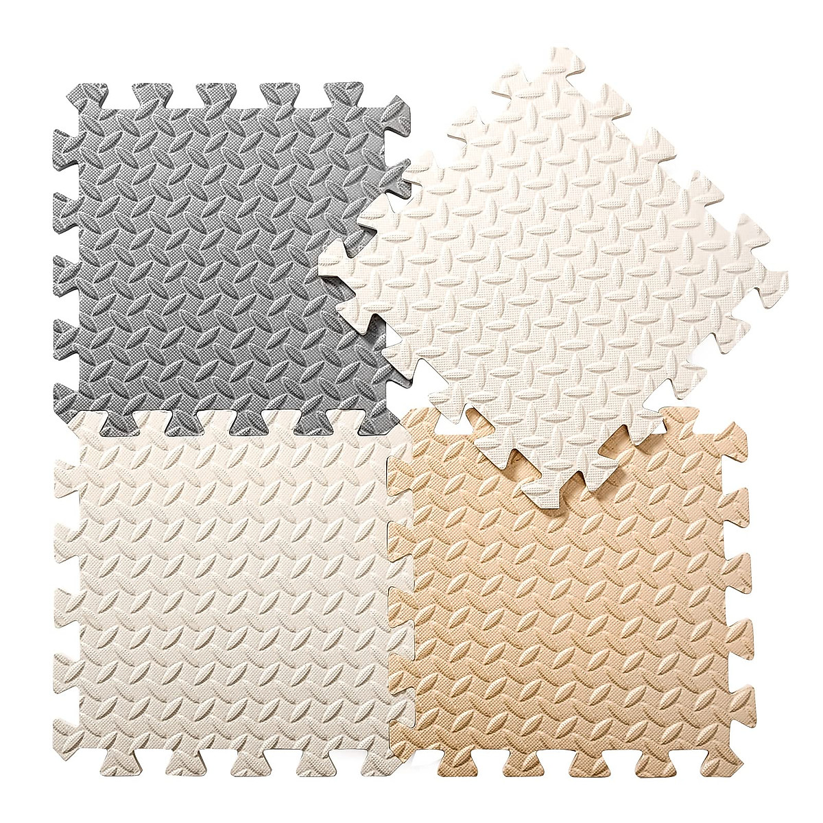Tamiplay Foam Floor Mats for Kids, 12 x 12 Inch 16 Tiles 0.4" thickness Foam Play Mat, Non-Toxic Square Interlocking Floor Mats Rubber Baby Play Mat for Toddlers(White/Beige/Gray)