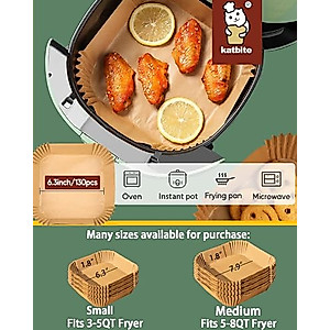Katbite 130PCS 6.3 IN Disposable Air Fryer Paper Liners, Square Air Fryer Liners for 3 to 5 Qt Fryer, Unbleached Non-Stick & Oil-proof Parchment Paper