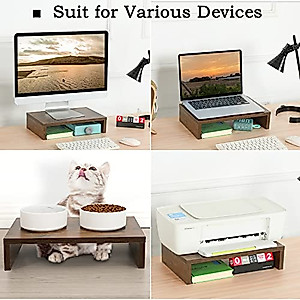 TEAMIX Monitor Stand Riser-2 Pack, Rustic Brown Wood Adjustable Monitor Stand Dual Monitor Riser for 2 Monitors/Laptop/PC Computer Stand for Desk