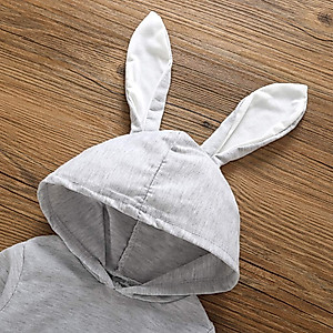 DUBASAM Newborn Infant Baby Girl Boy Bunny Hooded Romper Cartoon 3D Rabbit Hoodie Halloween Easter Outfit (Light Gray, 0-3 Months)