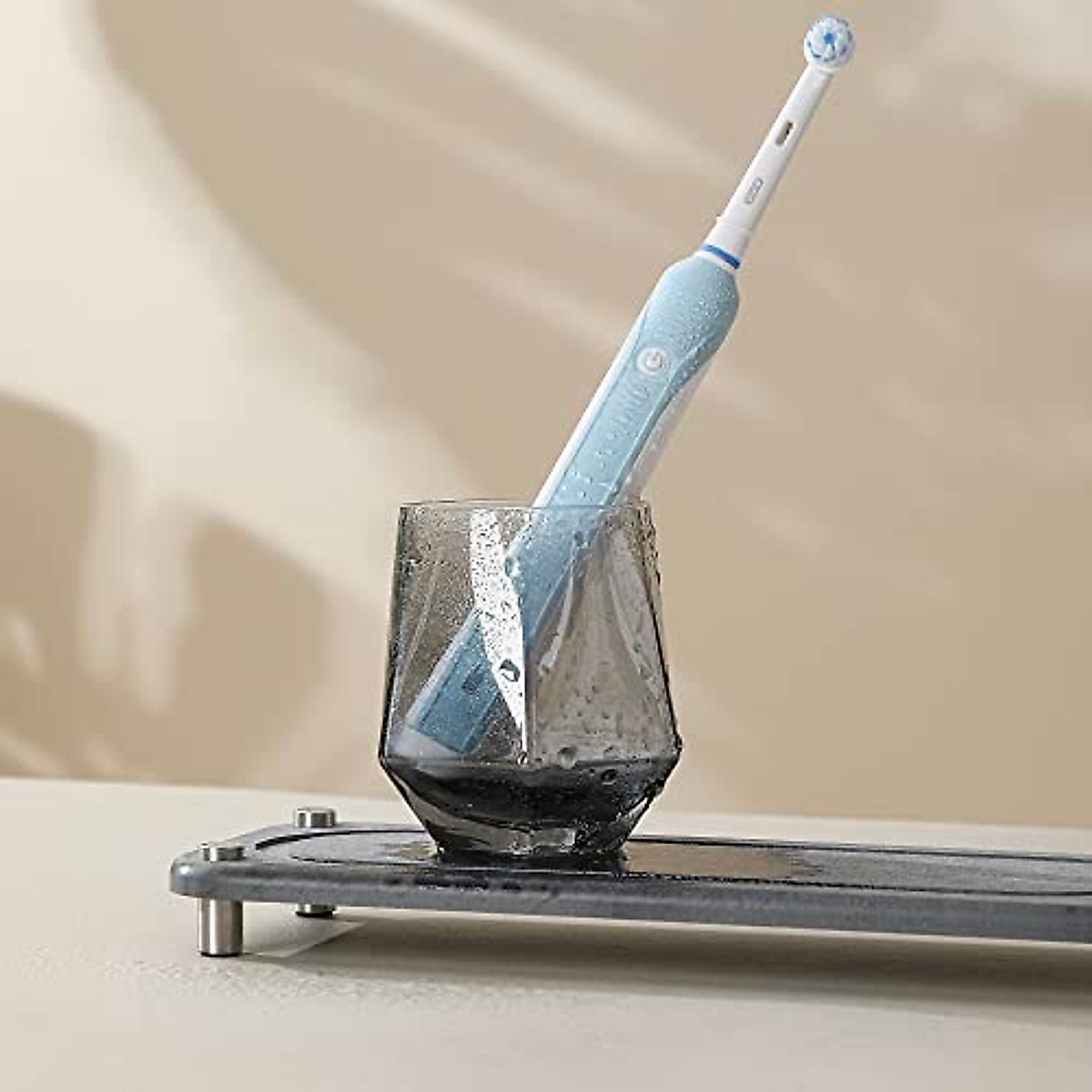 NiuYichee Home Sink Caddy with Grooves, Stainless Steel Feet with Rubber Bottom, Water Absorbing Stone Used for Hand Soaps & Brushes & Toiletries in The Modern Home