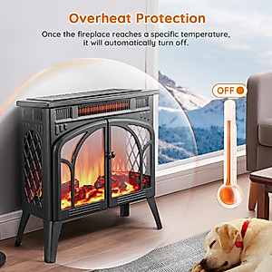 Rintuf Electric Fireplace Heater, 1500W Infrared Fireplace Stove w/3D Realistic Flame, 5100BTU Freestanding Electric Stove Heater with Remote Control, 8H Timer, Ideal for Indoor Outdoor Home Use