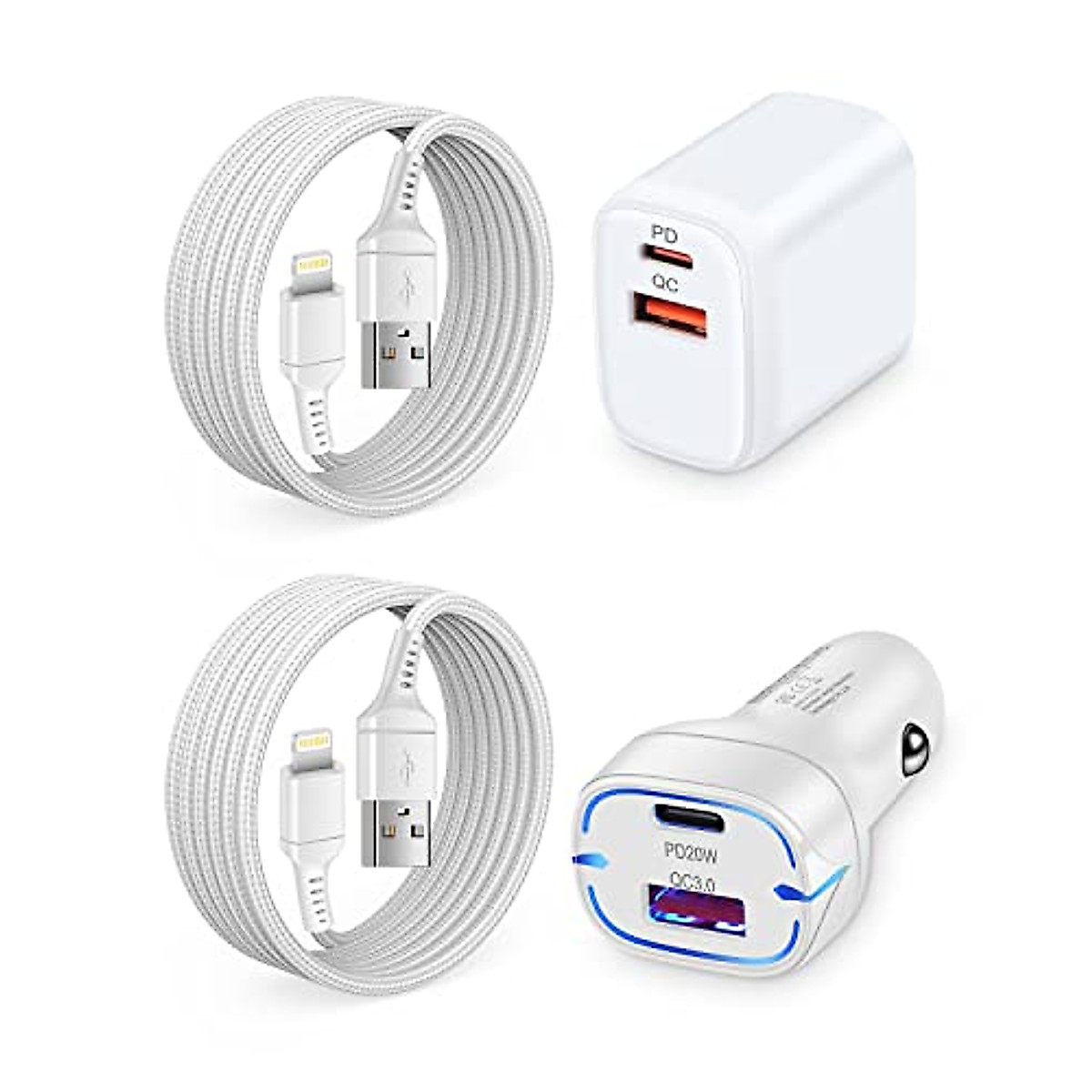 iPhone Fast Charger Kit for iPhone 14/13/12/11 Pro Max, X/XR/XS/SE, 8/7 Plus, 6/6s/5c, Quick Charge 3.0 Wall Plug Cigarette Lighter Car Adapter + Apple MFI Certified USB to Lightning Cable[2Pcs/3FT]
