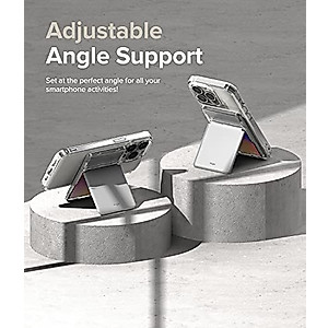 Ringke Magnetic Stand Slot Card Holder [Phone Wallet + Stand] ID & Credit Card Holder for Phone Case, Magnetic Card Wallet Compatible with Magsafe, iPhone 13, 12, Pro Max Mini - Clear & Light Gray