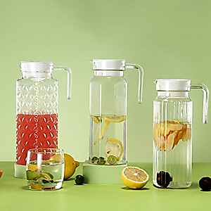 Acrylic Pitcher 37 oz, OEH Unbreakable Plastic Pitcher, Clear Plastic Pitcher with Lid, BPA-Free, Heat-Resistant Small Plastic Water Pitcher for Tea, Sangria, Lemonade, Juice, Milk, Diamond