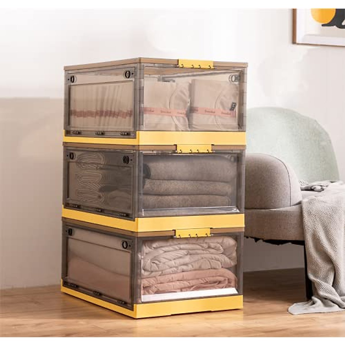 RUTILY Collapsible Storage Bins with Lids Plastic Folding Storage Boxes for Organizing Big Storage Containers and Stackable Storage Bins With Wheels for Home and Garage Organization…