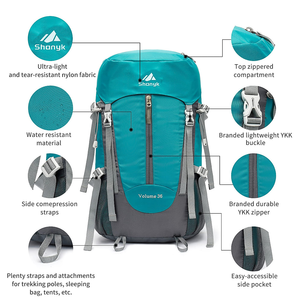 JEBATOXI 36L Waterproof Lightweight Hiking Backpack Daypack with Rain Cover for Backpacking Travel Climbing Camping Skiing