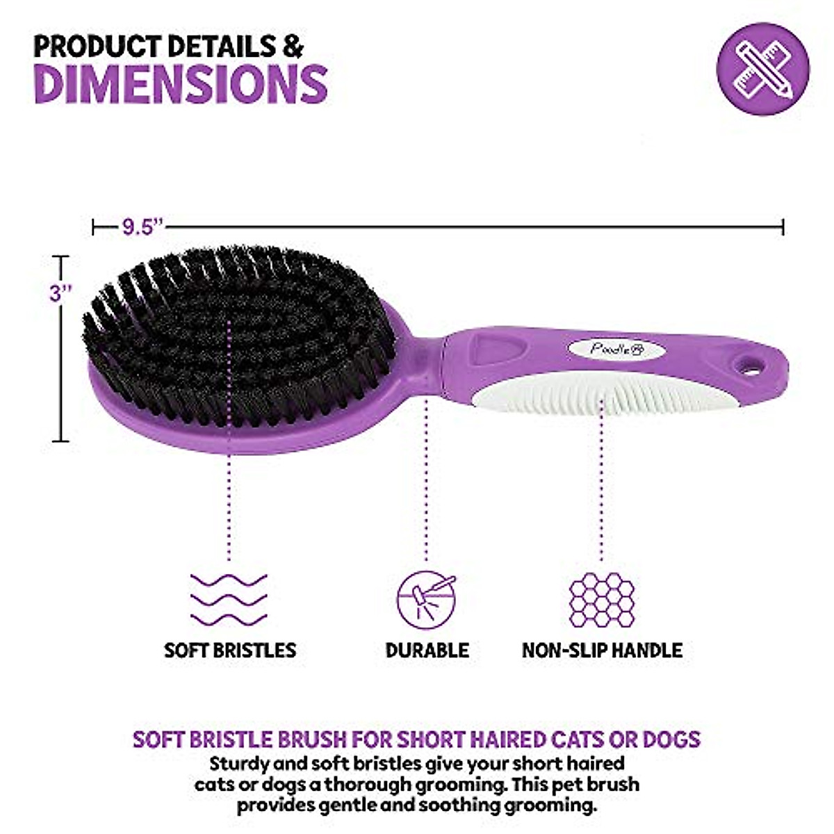Soft Bristle Dog Brush For Short Haired Cats Or Dogs - Firm Bristles To Remove Dust, Dirt, And Loose Fur - Hook And Rubber Handle