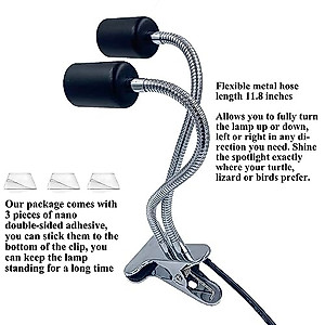 Reptile Clamp Heat Lamp Fixture Holder Turtle Lights with Clip for Reptiles and Amphibian Tanks Adjustable Rotates UVA UVB Bulbs Basking Spot Lamp Pet Heating Lamp (Dual Heads 1 Pack)