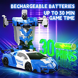 DEERC Transform Remote Control Car,2.4GHz Robot RC Cars,1:18 Scale Police Car Toy One-Button Deformation & 360° Rotating Drifting for Kids Boys Age 4-7 8-12 Birthday Xmas Gift