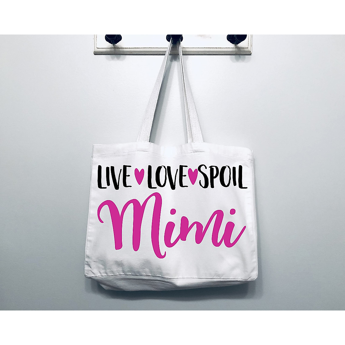 COCOVICI Mimi Tote Bag | Live Love Spoil | Grandma Gifts | Mimi Gifts | Mimi Christmas Gift | Christmas Gift from Grandkids (Live Love Spoil Mimi Pink/Black)