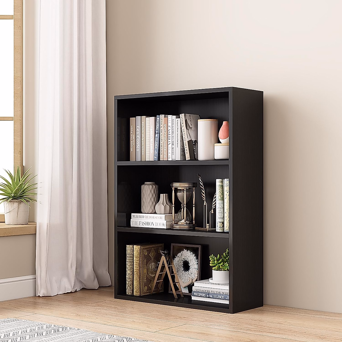 ALISENED 3 Tiers Open Shelf Bookcase, Stylish and Functional Bookshelf, Storage Organizer Shelving for Home, Office, Living Room and Bed Room, Black