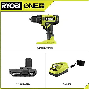 RYOBI ONE+ 18V Cordless 1/2 in. Drill/Driver Kit with (2) 1.5 Ah Batteries and Charger, Green