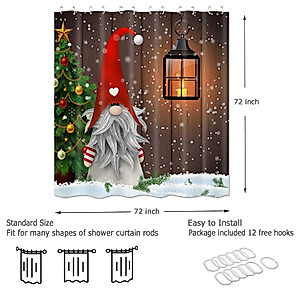PAOPOED Christmas Gnome Shower Curtains for Bathroom, Merry Christmas Batherroom Curtain for Restroom, Funny Santa Claus Fabric shower curtain set Bathroom Deco with Hooks 72 x 72 Inches