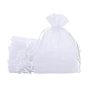 AB Max Organza Drawstring Bags - Wedding Favor Gift Bags Goody Bags Jewelry Pouches 5x7 Inches Fruit Protection Mesh Bags White 10 Pieces