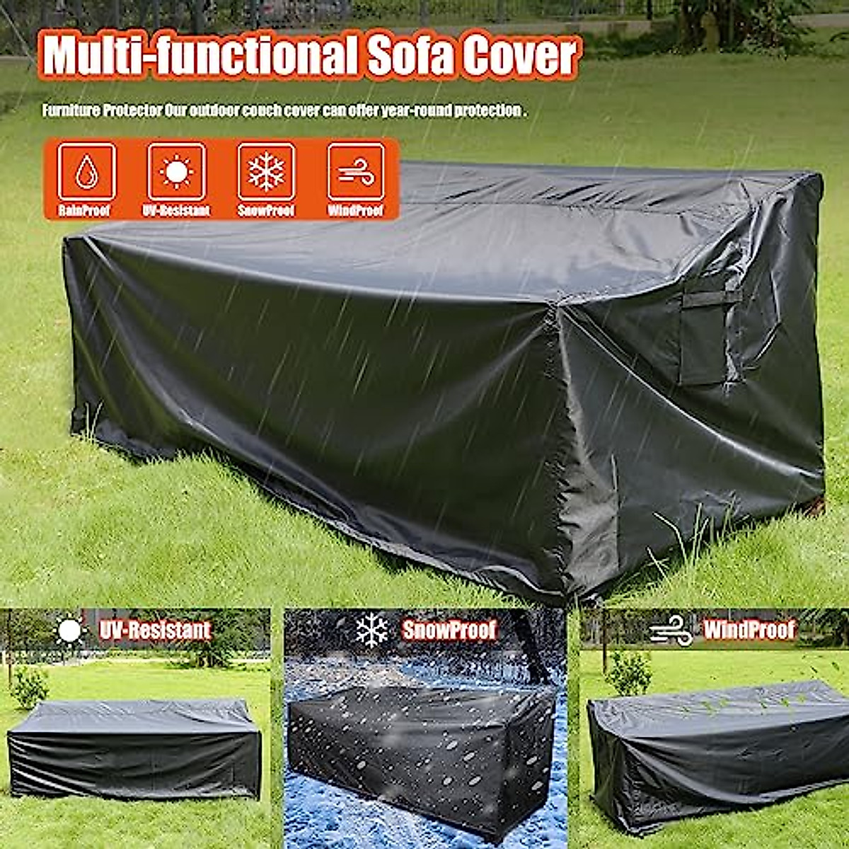 Likorlove 100% Waterproof Outdoor Sofa Cover, 88" Wx 33" Dx 31.8" H Patio Furniture Covers Waterproof, Windproof 3-Seater Sofa Cover Heavy Duty with Air Vent and Handles for Lawn, Backyard Deck, Black