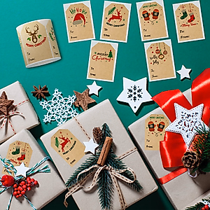 300 PCS Christmas Stickers,2 * 3 Inch Christmas Label Stickers,6 Designs of Christmas Labels,Kraft Paper Christmas Stickers,Christmas Label Stickers,Merry Christmas Stickers