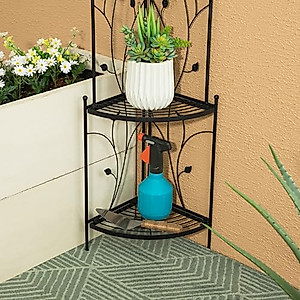 glitzhome 3-Tier Planter Shelf, Organizer Rack flower pot plant stand Indoor Outdoor Metal Planter for Garden and Home, Matte Black