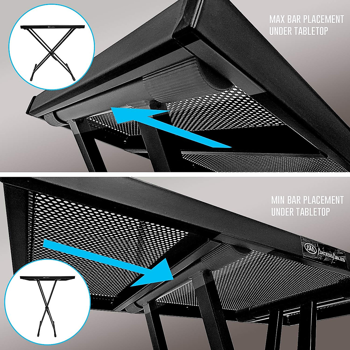 AxcessAbles Lightweight 28x16 Portable DJ Table Stand | DJ booth with Double-X Keyboard Stand | DJ Laptop and Controller Stand | Midi Keyboard Stand | Audio Mixer Stand, DJ Desk, DJ Synth Stand