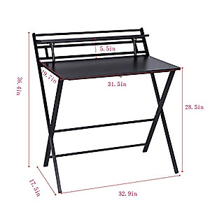 【US Stock】 Folding Study Computer Desk - Writing Desk Portable Lazy Foldable Table Laptop Desk Simple Computer Desk with Shelf for Small Space,Free Installation Home Office Desk (Black)