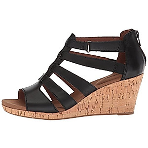Rockport womens Briah Gladiator Wedge Sandal, Black Leather, 6.5 Wide US