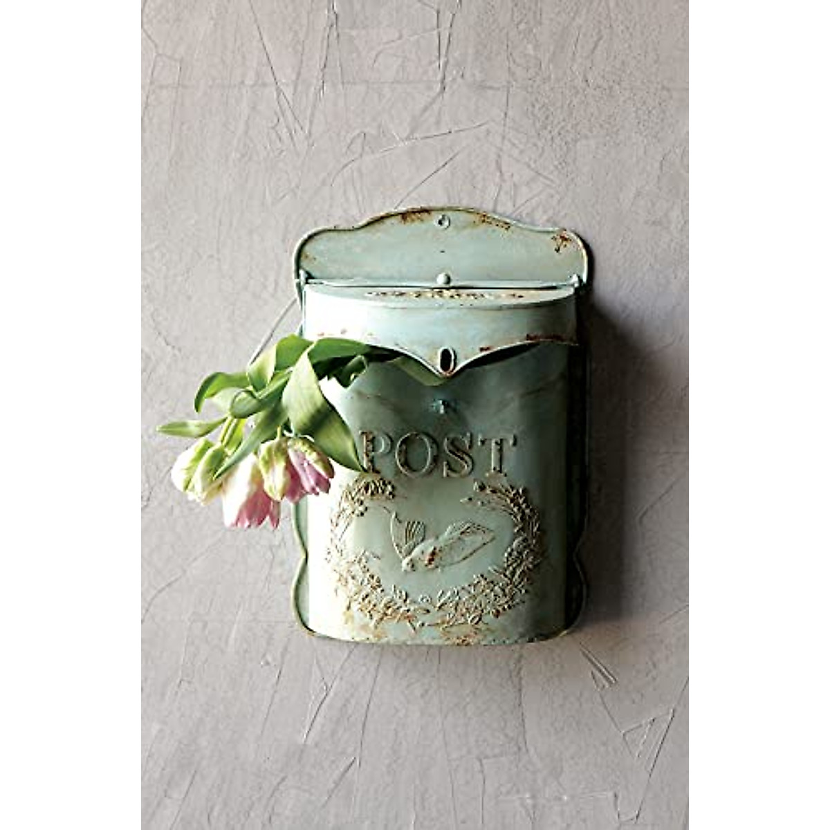 Creative Co-op DA3571 Embossed Tin Letter Box, 10" x 15.5", Aqua