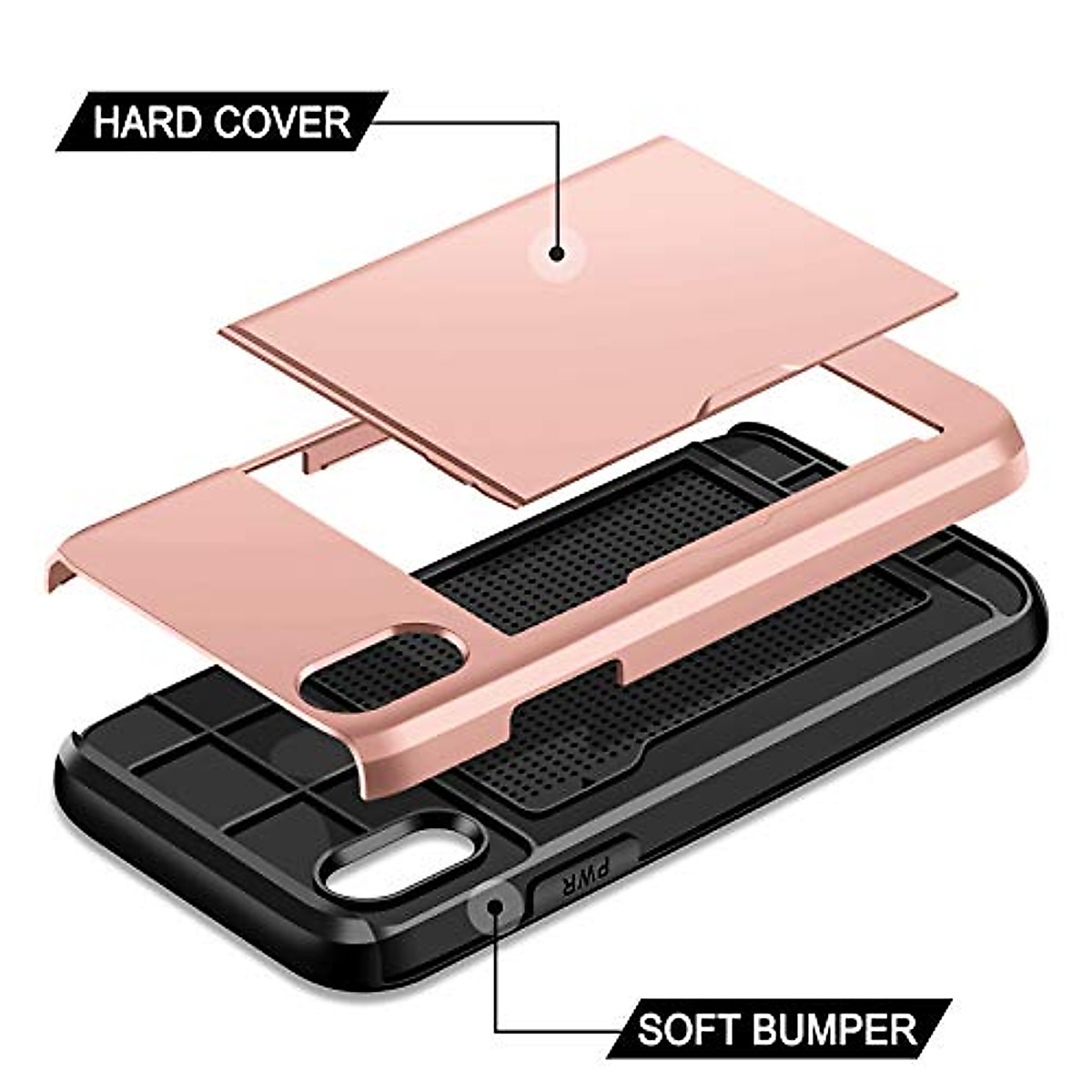 SAMONPOW iPhone X Case, iPhone 10 Case,Hybrid iPhone X Wallet Case Card Holder Shell Heavy Duty Protection Shockproof Anti Scratch Soft Rubber Bumper Cover Case for iPhone X 5.8 inch Rose Gold