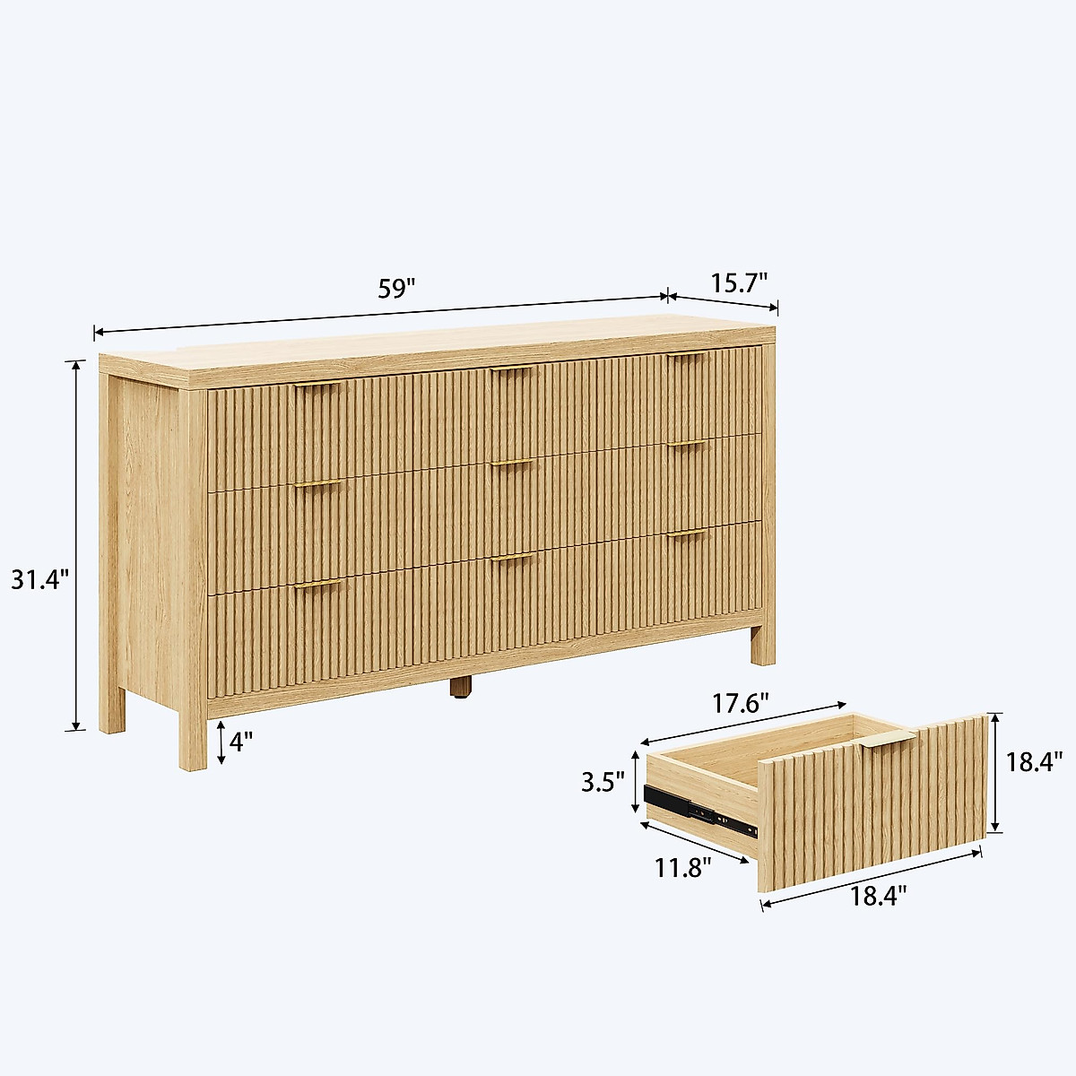 JZXSHD 9 Drawers Dresser, Modern Large Chest Mid Century Modern Dresser TV Stand, Storage Organizer Dresser with Solid Natural Wood Legs for Bedroom, Living Room, Hallway, Natural Oak