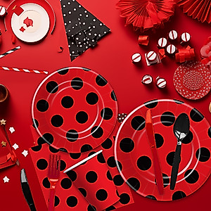 Xenorik Ladybug Birthday Party Decorations Tableware - Ladybug Party Supplies, Plate, Cup, Napkin, Tablecloth, Cutlery, Straw, Lady Bug Theme 1st 2nd 3rd Birthday Baby Shower Decorations | Serve 24