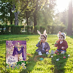 He Is Risen Garden Flags, Spring Easter Garden Flag Vertical Double Sized Burlap Flag for House Yard Outdoor Decor 12.5 x 18 Inch