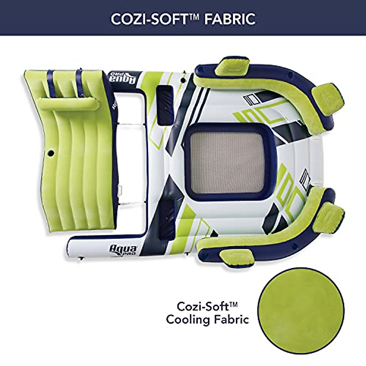 Aqua Inflatable Lake Float for Adults | Floating Island - Dock - Lake Raft with Docking Lounger, Navy/Lime/White