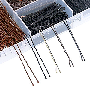 Swpeet 360 Pieces 2 Styles Hair Pins Kit, Including 216Pcs Bobby Pins and 144Pcs U Hair Pins Hair Clips with Storage Box for Girls and Women, Gold,Brown and Black