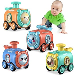 YC Onion Fun Animal Faces Car Toys for Boy/Toddler Toys/Pre-Kindergarten Cars Toys, Children Press-and-Go Educational Whistle Vehicles ​Toys for Boys Girls Kids Gift -4PCS