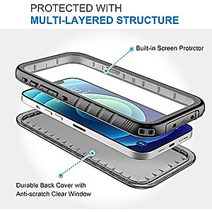 SPORTLINK Compatible with iPhone 12 Pro Max Waterproof Case - Full Body Shockproof Dustproof Phone Screen Protector Rugged Cases for iPhone 12 Pro Max 6.7 Inches Black