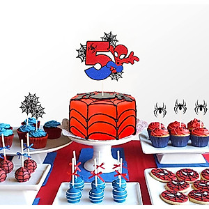 7 Pcs Cake Toppers, Cartoon Heroes Spider Pattern Birthday Cake Toppers, Personalised 3rd Birthday Cake Topper, Double Sided Glitter Cupcake Topper Birthday Party Decorations for Boys Children Kids