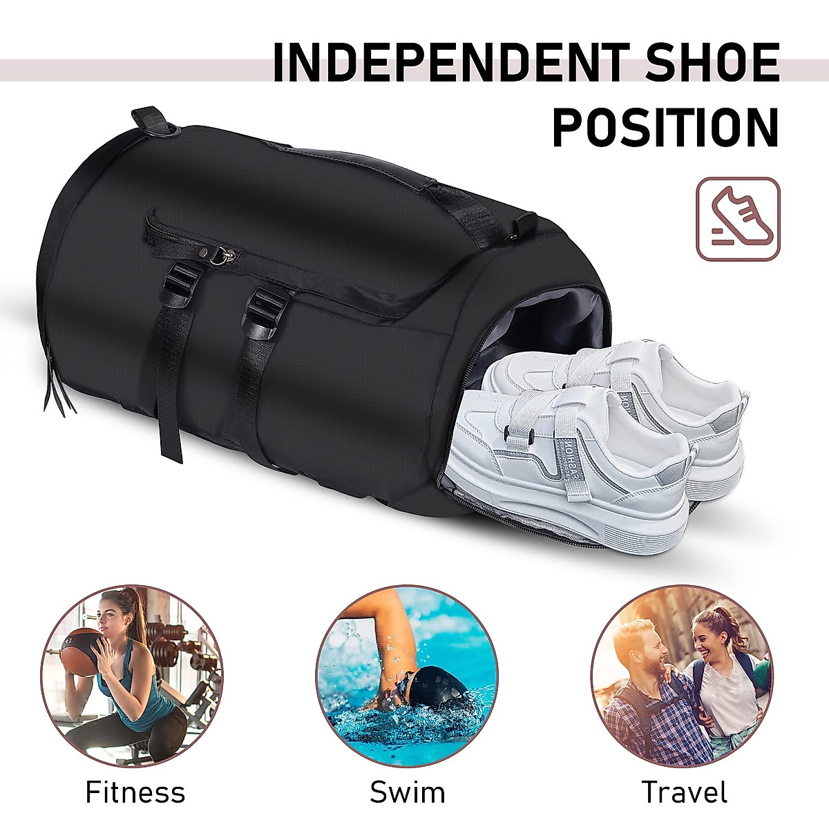 Small Gym Bag for Men and Women, Black Gym Backpack with Shoe Compartment, Weekender Backpack, Workout Bag for Exercise, Travel Duffle Backpack for Cycling, Swiming, Camping