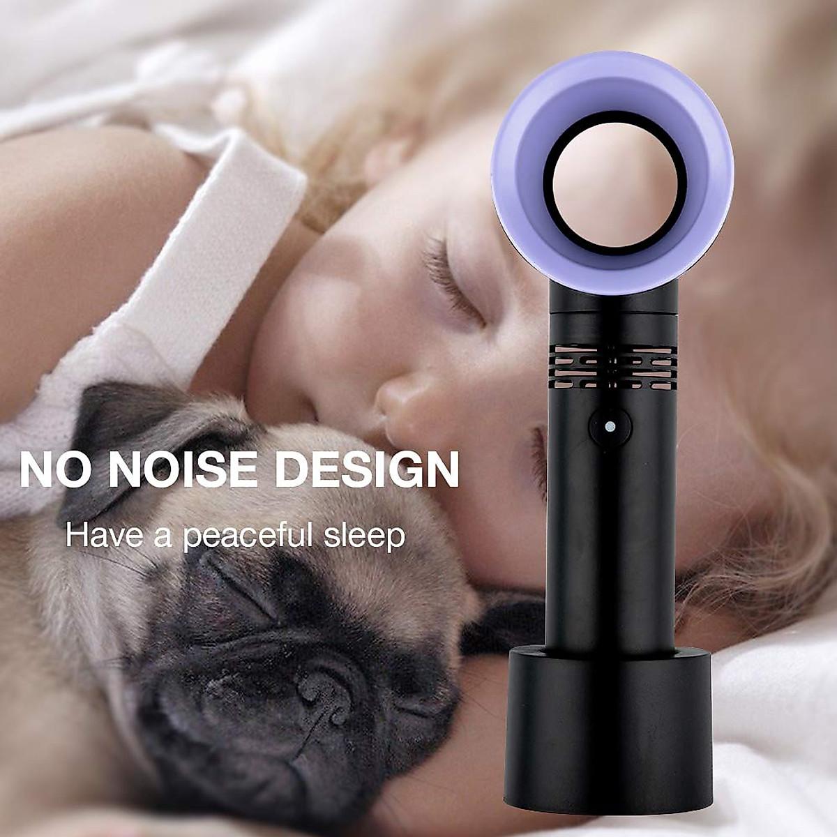 LZLRUN Protable Handheld Cooling Bladeless Fan USB Mini Fan Desktop Bladeless Fan Rechargeable Quiet 3 Gear (Black)