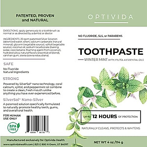 Optivida- Colloidal Silver Infused Coral Toothpaste W/Calcium, Xylitol, and Peppermint Toothpaste 20 ppm Nano All Natural Ingredients - Healthy Gums - Fluoride Free | Glacial Mint & Winter Mint 4 oz