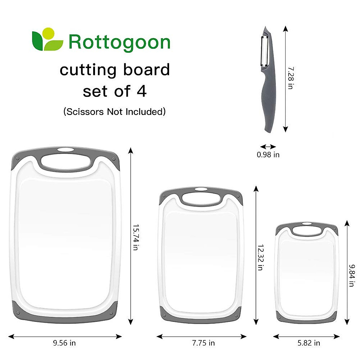 Cutting Boards for Kitchen, Plastic Chopping Board Set of 4 with Non-Slip Feet and Deep Drip Juice Groove, Easy Grip Handle